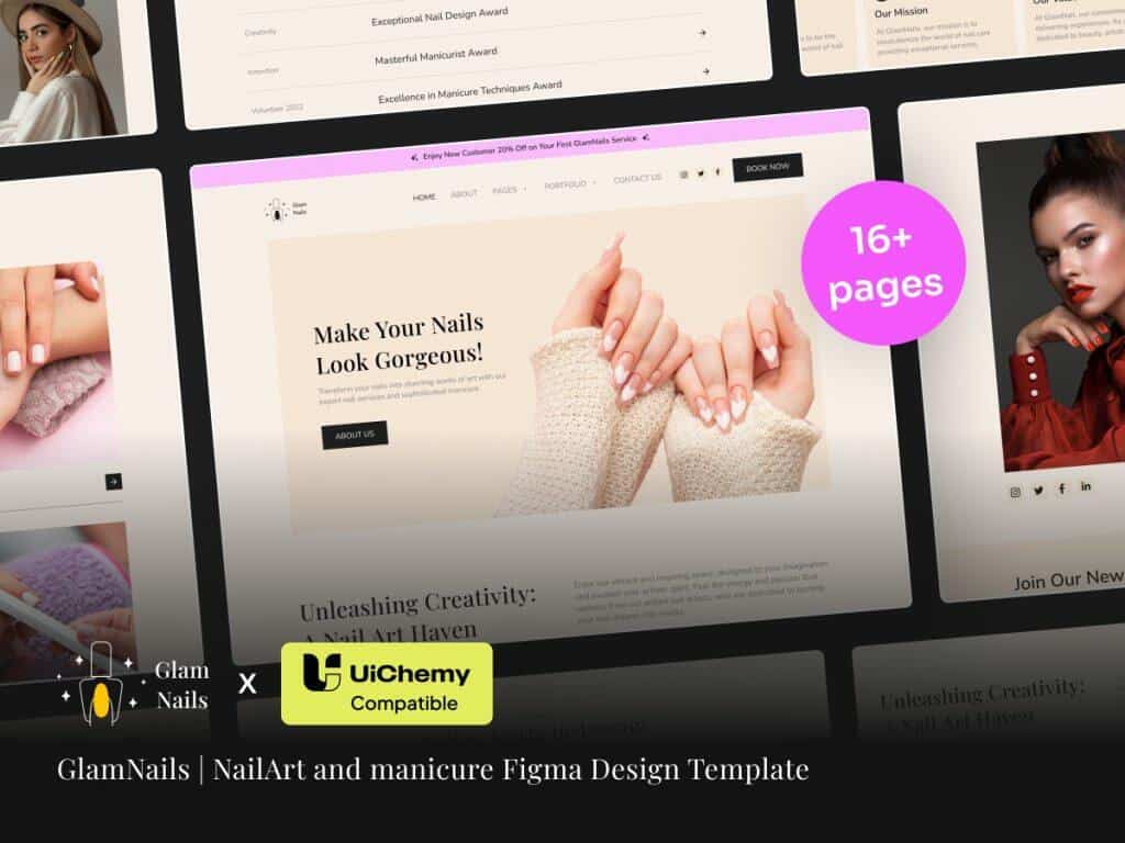 GlamNails | Landing Page for Figma to Elementor - UiChemy